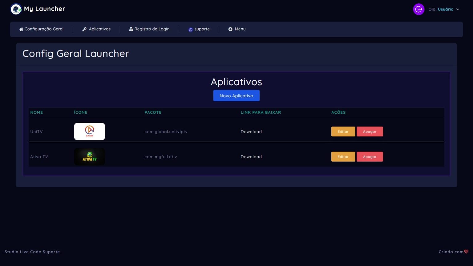 Script Launcher com painel My Launcher Versão atualizada - Studio Live Code